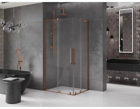 Mexen Velar L Duo, sprchový kout s posuvnými dveřmi 100 x 90 cm, 8mm čiré sklo, růžové zlato, 871-100-090-02-03-60