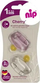 NIP CHERRY Šidítko kaučuk velikost 1 (0-6m) červená/hnědá 2ks