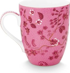 Pip Studio Jolie Flowers sada 2 ks hrnků 350ml, růžová (sada 2 hrnků 350ml z tenkostěnného porcelánu v dárkovém balení)
