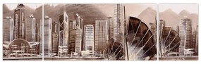 Obraz - Victoria Harbor, Hong Kong, sépiový efekt (170x50 cm)