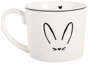 Bílý keramický hrnek s králičíma ušima a srdíčkem Minimalist Heart – 12x8x7 cm / 275 ml