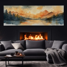 Obraz na plátně - Rozbřesk nad horským jezerem FeelHappy.cz Velikost obrazu: 150 x 50 cm