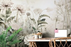 Samolepící tapeta květiny zahalené přírodou s béžovým kontrastem