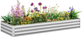 Outsunny Vyvýšený Zahradní Záhon pro Venkovní Použití, Pozinkovaný Ocelový Truhlík na Květiny a Zeleninu, pro Zahradu a Balkon, 241x90.5x30 cm, Stříbr