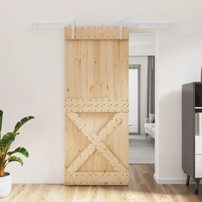Posuvné dveře s kováním 85 x 210 cm masivní borové dřevo,  3203040