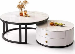 LuxuryForm DESIGN Konferenční stolek ORION 70 × 70 / 50 × 50 cm – bílý / bílý mramor (set 2 ks)