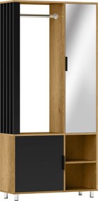 HOMCOM Moderní šatní skříň s zrcadlem, otevřené přihrádky, šatní tyč, 80 x 30 x 170 cm, Přirozené dřevo | Aosom