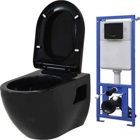 vidaXL Závěsná toaleta s podomítkovou nádržkou keramická černá [3054479]