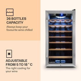 Klarstein Vivo Vino 26, vinotéka, 88 l, 26 lahví, černá, LED