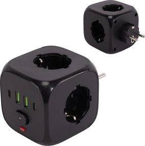 Toolight Toolight, JNH019, zásuvková kostka 7v1, 3 zásuvky + 2× USB-A + 2× USB-C, černá, OSW-56304