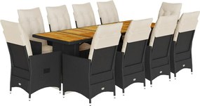 11dílný zahradní bistro set s poduškami černý polyratan 3277256