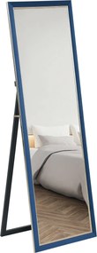 HOMCOM Zrcadlo v plné délce 150x50 cm volně stojící nebo na stěnu s sametovým rámem a stojanem pro obývací pokoj ložnici Modré | Aosom