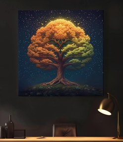 Obraz na plátně - Podzimní strom života v noci FeelHappy.cz Velikost obrazu: 100 x 100 cm