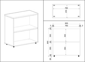Nízká skříň SimpleOffice 80 x 40 x 80 cm, dub světlý / šedá