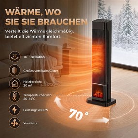 HOMCOM keramický teplovzdušný ventilátor s efektem plamene, 2000 W