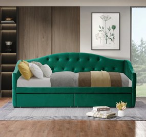 Postel s úložným prostorem, 90x200, zelená Velvet látka, ZASKA