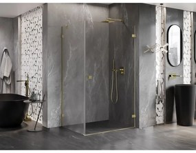 Mexen Lunar-B, pravostranný výklopný sprchový kout 100 x 80 cm, 8mm čiré sklo, zlatý kartáčovaný - 832-100-080-55-00-P