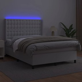 Box spring postel s matrací a LED bílá 140x190 cm umělá kůže 3139380