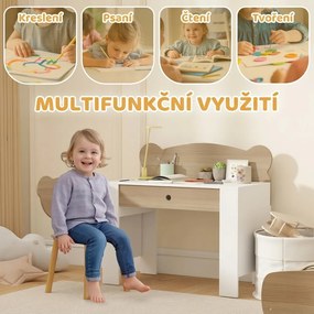 Dětský psací stůl a židle ve tvaru medvěda, bílá a přírodní dřevo 312-136V90ND