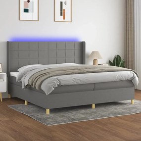 Box spring postel s matrací a LED tmavě šedá 200x200 cm textil