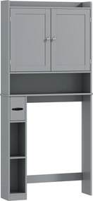HOMCOM nástavec nábytku pro WC nebo pračku, 2 dveře, 3 přihrádky, držák na toaletní papír, 80x19,5x170 cm, šedá