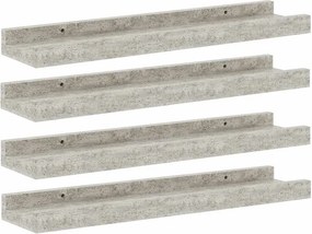 Nástěnné police 4 ks betonově šedé 40 x 9 x 3 cm 326704