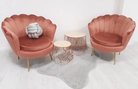 Křeslo ve stylu Art-deco, růžová Velvet látka / gold chrom-zlatý, NOBLIN