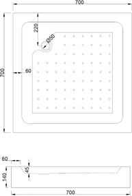 Mexen Rio, čtvercový sprchový kout s posuvnými dveřmi 70 (dveře) x 70 (dveře) x 190 cm, 5mm čiré sklo s pásky, zlatý profil + bílá sprchová vanička RIO, 860-070-070-50-20-4510