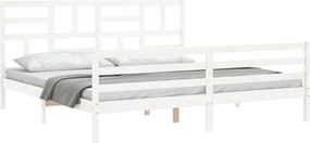 Rám postele s čelem bílý 200 x 200 cm masivní dřevo 3194917