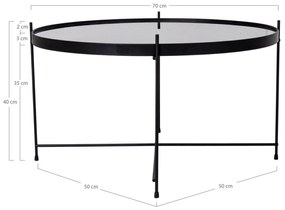 House Nordic Konferenční stolek, černá práškově lakovaná ocel se sklem\nØ70xh40cm