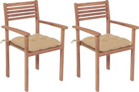 vidaXL Zahradní židle 2 ks podušky masivní teak [3062283] Barva: Béžová