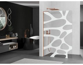 Mexen Kioto L, sprchová zástěna Walk-In 110 x 200 cm, 8mm čiré sklo bílý vzor, ​​růžové zlato profil, 800-110-103-60-97