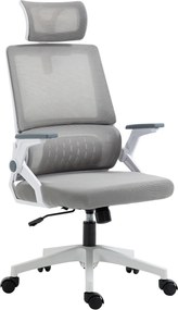 Ergonomická kancelářská židle Vinsetto s nastavitelnou opěrkou hlavy a područkami, výškově nastavitelnou otočnou židlí s funkcí houpání a síťovanou b…