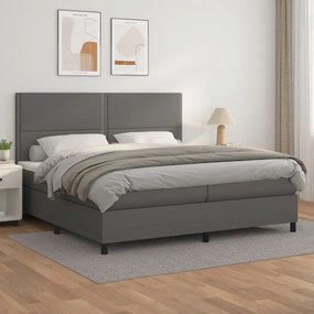 Box spring postel s matrací šedá 200x200 cm umělá kůže