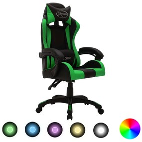 Herní židle s RGB LED podsvícením zeleno-černá umělá kůže 287999