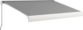 Markýza, elektricky/manuálně výsuvná, plná kazeta, dálkové ovládání, hliníkový rám, 4 x 3 m, světle šedá