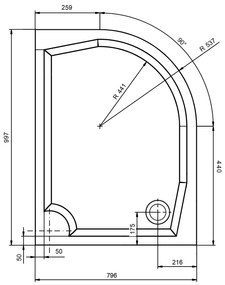 Gelco RIVA sprchová vanička z litého mramoru, čtvrtkruh 100x80cm, levá - GR10080L