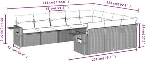 10dílná zahradní sedací souprava s poduškami černá polyratan 3253022