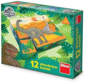 Dino Kostky kubus Jurský svět dřevo 12 ks