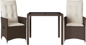 3dílný bistro set s poduškami hnědý polyratan 3276767