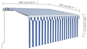 Ručně zatahovací markýza s roletou 3 x 2,5 m modrobílá,  3069256