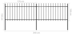 vidaXL Marketos Zahradní plot s kopím nahoře ocelový 359 x 100 cm černý