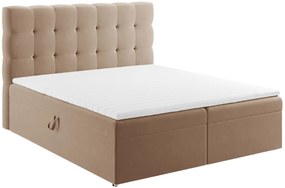 OnaDnes -20% Béžová sametová dvoulůžková postel boxspring MICADONI Mamaia 160 x 200 cm