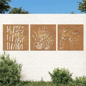vidaXL Zahradní nástěnné dekorace 3 ks 55 x 55 cm cortenová ocel Tráva [824509]