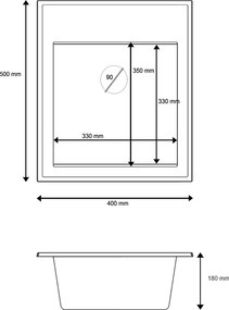 Gamma Modern 4050, 1-komorový granitový dřez 400x500x180 mm, šedá, GMA-ZM-4050-G
