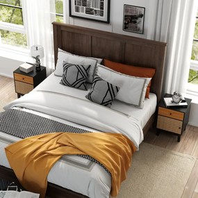 Costway Ratanový noční stolek se zásuvkou a skříňkou v boho stylu, černý