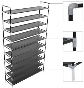 Botník s 10 policemi kov a netkaná textilie černý