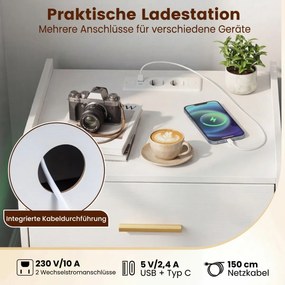 Costway Noční stolek s nabíjecí stanicí LED 2 zásuvkami moderní poloplovoucí