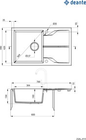 Deante Dřez Andante Flush s odkapávačem, granit - ZQN A113 alabastr