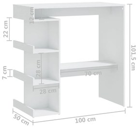 Barový stůl s úložným regálem bílý 100 x 50 x 101,5 cm kompozit - Default Title
